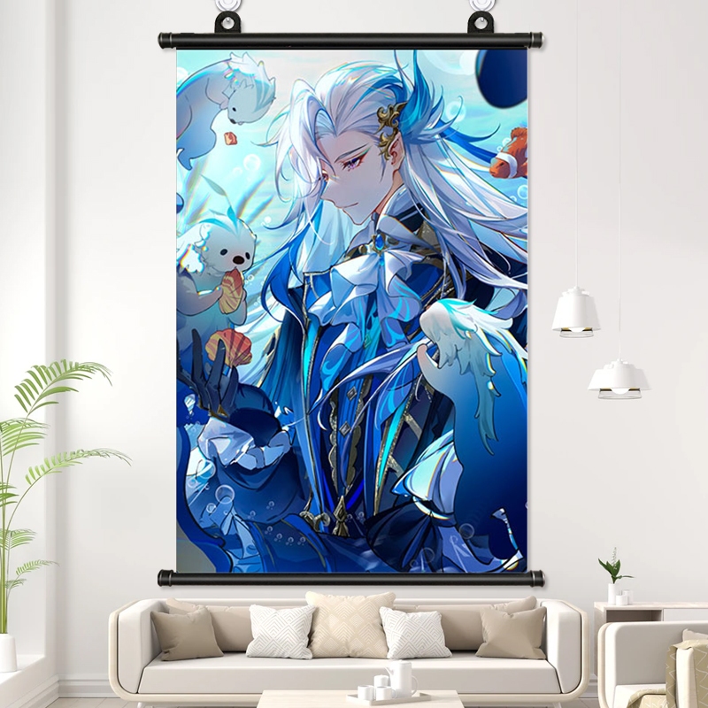 Game Genshin Impact Neuvillette Fabric Wall Scroll Home Decor Anime ...