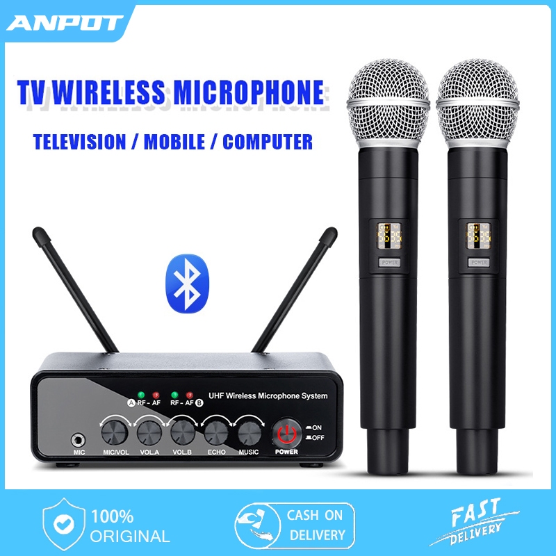 UHF Dual TV Wireless Microphone Bluetooth With Fiber Reverberation ...
