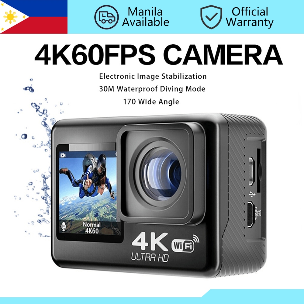 AUSEK Dual Screen Action Camera 4K 60FPS 20MP 2.0 Touch LCD EIS Remote Control WiFi Waterproof ...