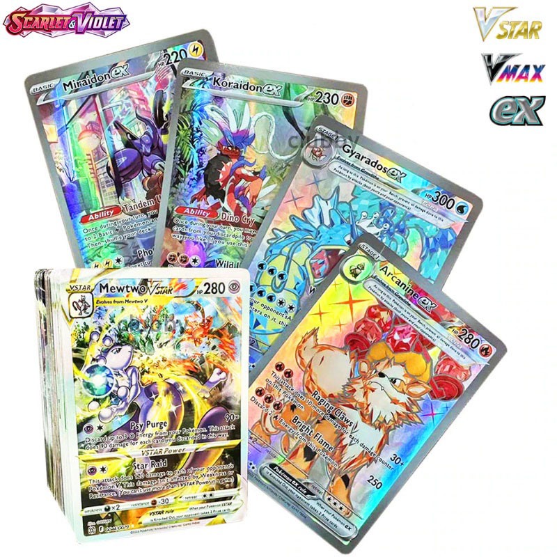 100pcs Pokemon Shiny Card Mewtwo Vstar Vmax Gx Holographic Cards ...