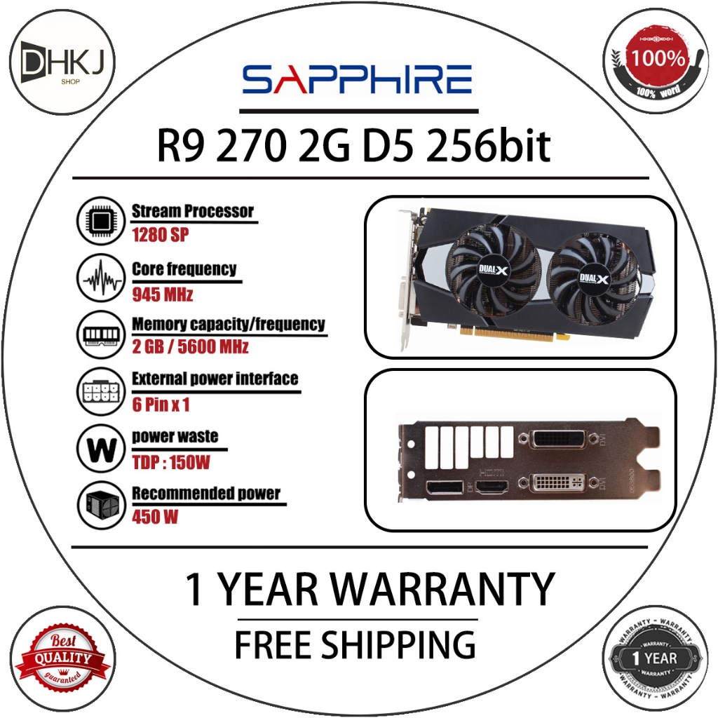 Sapphire R9 270 2GB GDDR5 OC 256bit Video Cards AMD Radeon R9 270 2GB Graphics Cards GPU Desktop ...