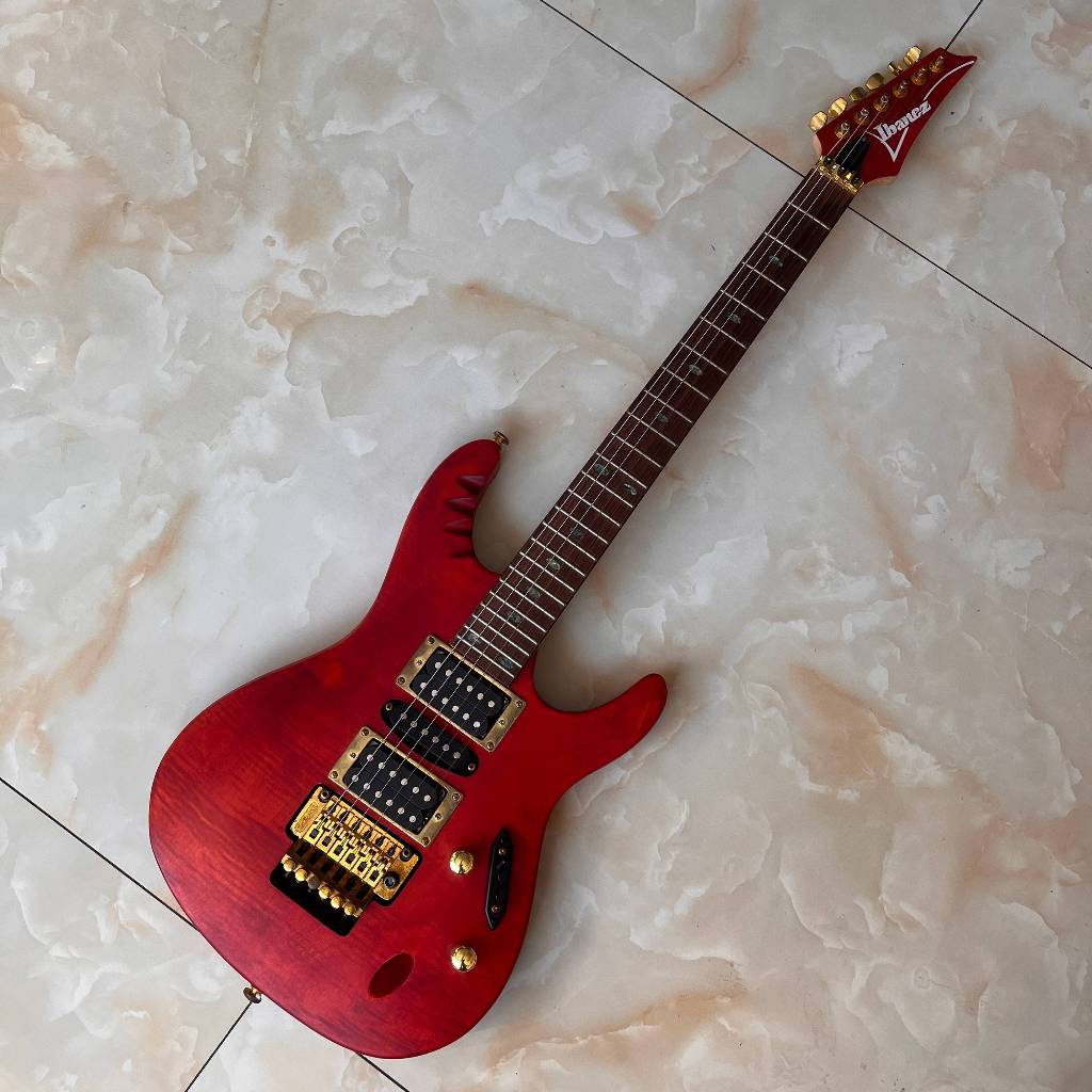 Rare Ibanez Egen Electric Guitar Red Burst Flame Maple Top Gold Floyd ...