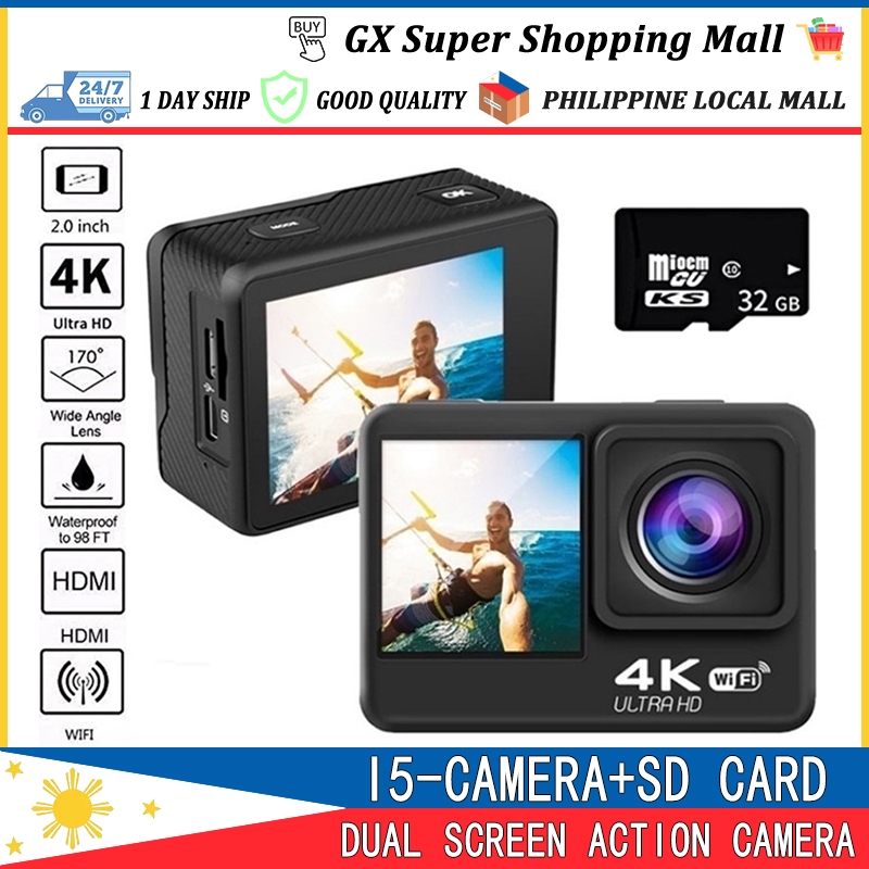 AUSEK Dual Screen Action Camera 4K 60FPS 20MP 2.0 Touch LCD EIS Remote Control WiFi Waterproof ...
