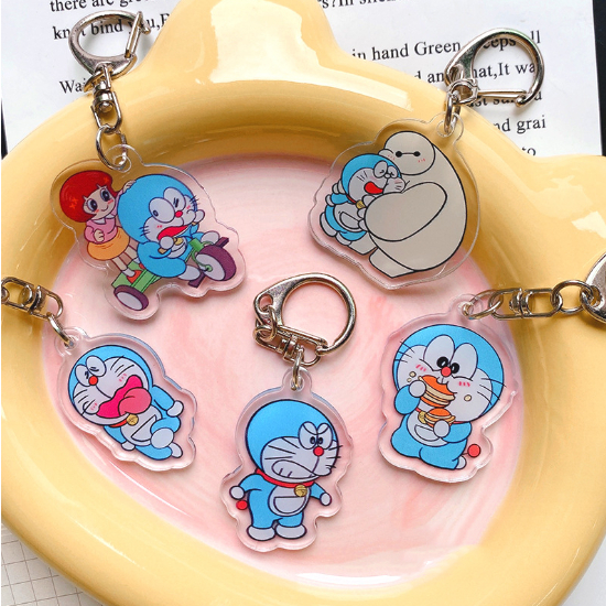Anime Doraemon Cartoon Acrylic Keychain Cute Tinkerbell Cat Decoration ...