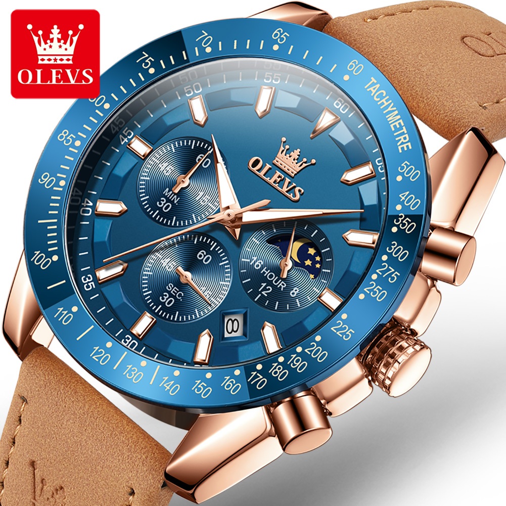 OLEVS Watch For Men Original Water proof Quartz Relo Leather Strap ...