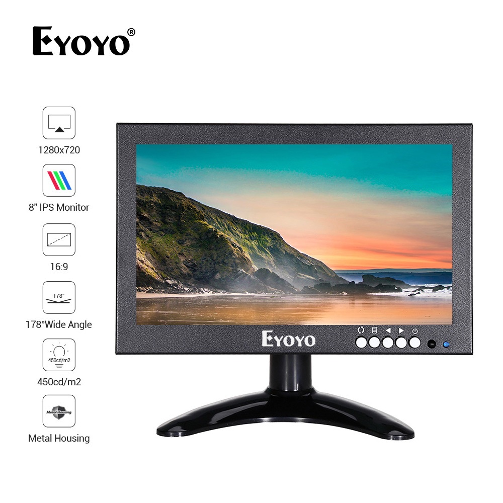 Eyoyo 8 inch 16:9 Small HDMI Monitor 1280X720 IPS Full View Metal ...