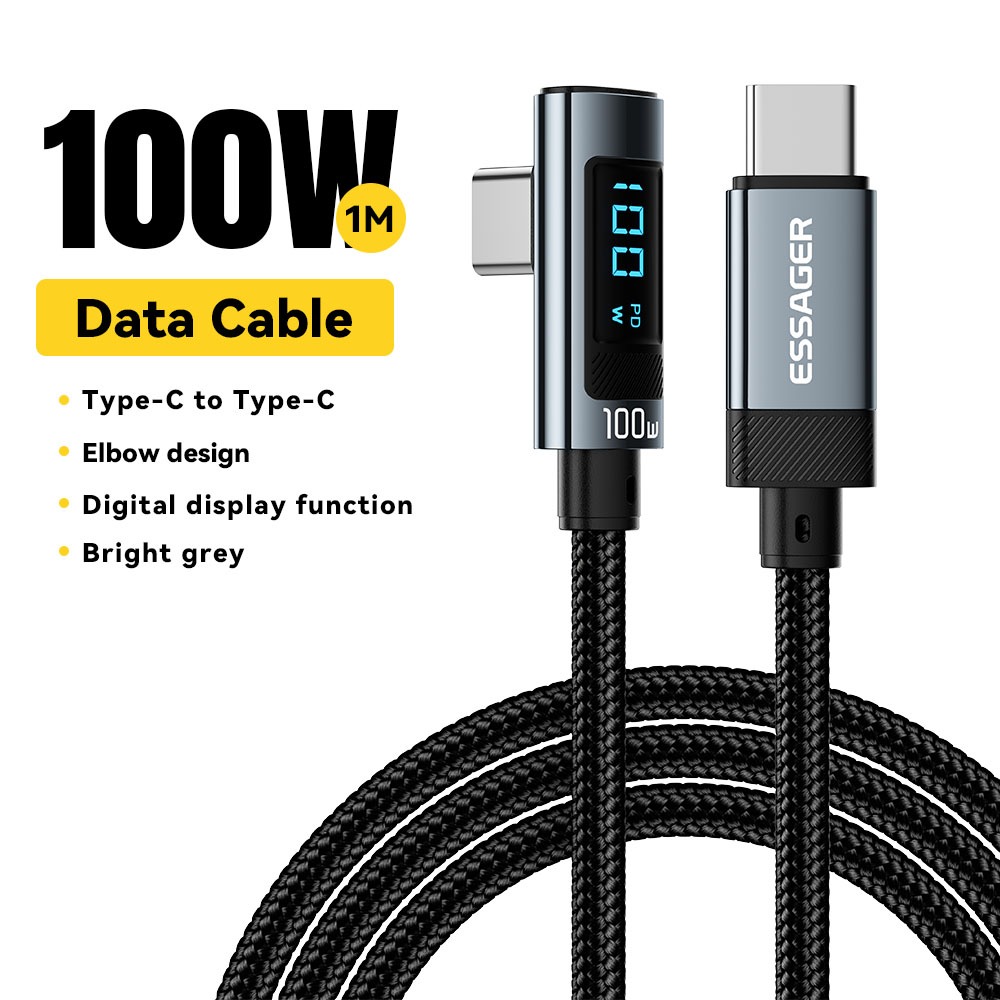 Essager 7A 100w Elbow Fast Charging Data Cable With Power Display USB ...
