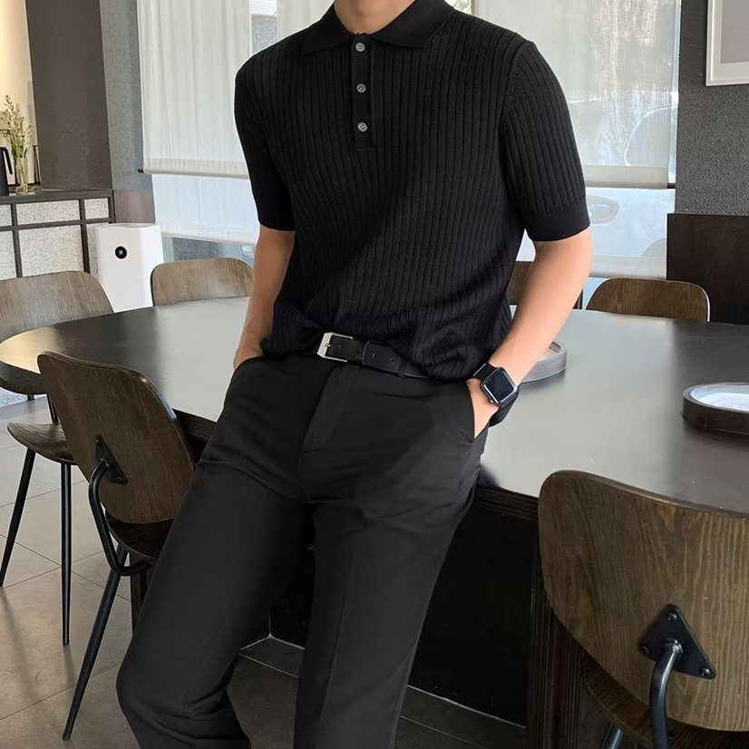 Plus Size Korean Fitted Polo for Men Knitted Fabric 2 Colors Size S to ...