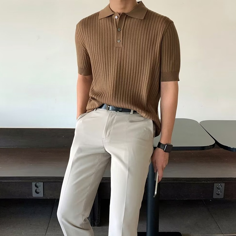 Plus Size Korean Fitted Polo for Men Knitted Fabric 2 Colors Size S to ...
