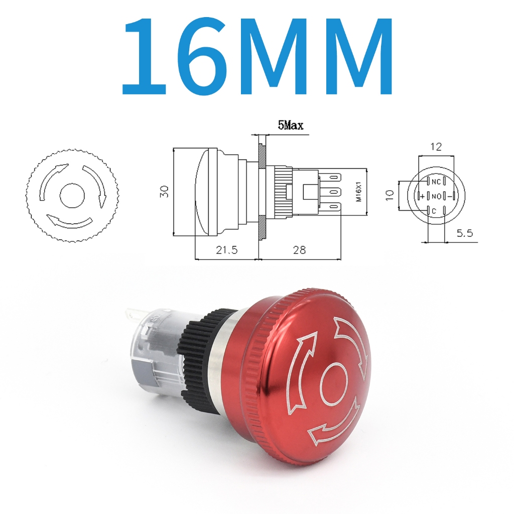 16mm 19mm 22mm metal emergency stop button switch stainless steel ...
