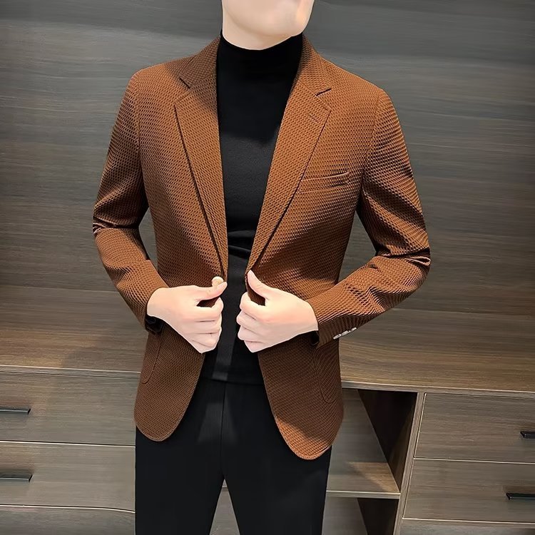Men Suit Waffle Suit Jacket High-End Sense Business Formal Suit Korean ...