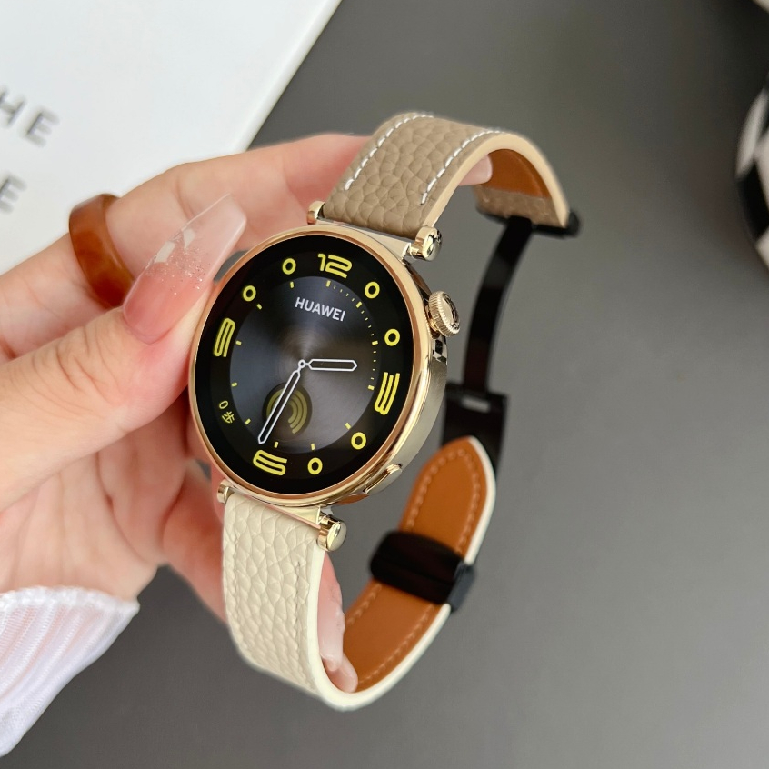 Leather Metal Buckle Contrasting Color Watchband For Huawei Watch gt 4 ...