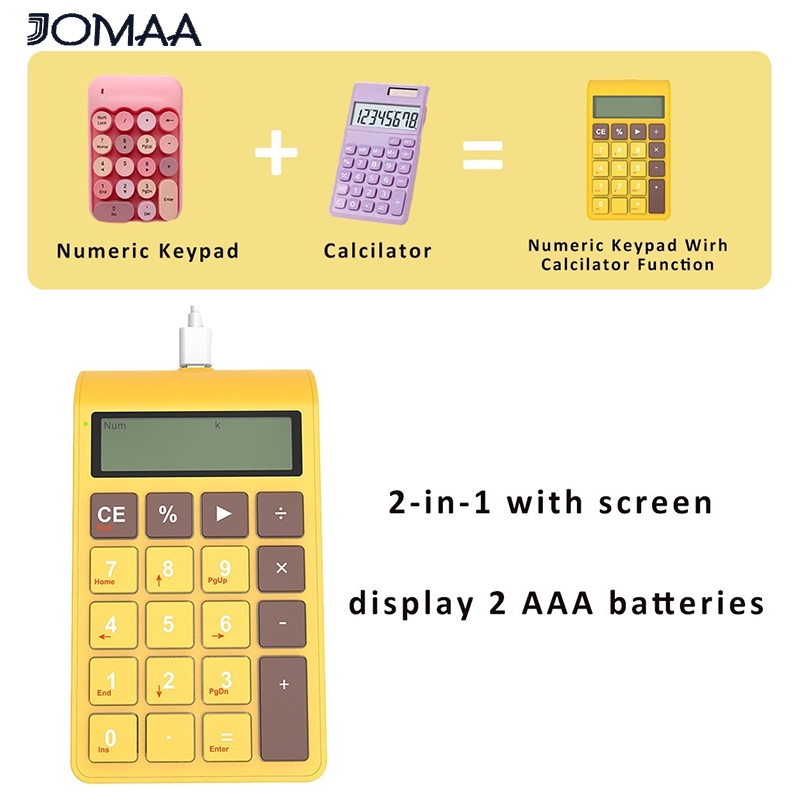 JOMAA Portable Wired Number Keypad 2 in 1 Wired Numeric Keypad LCD ...
