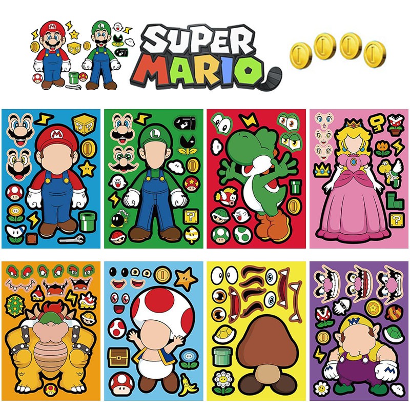 8pcs Original Cute Mario Series Children's Anime Puzzle DIY Parent ...
