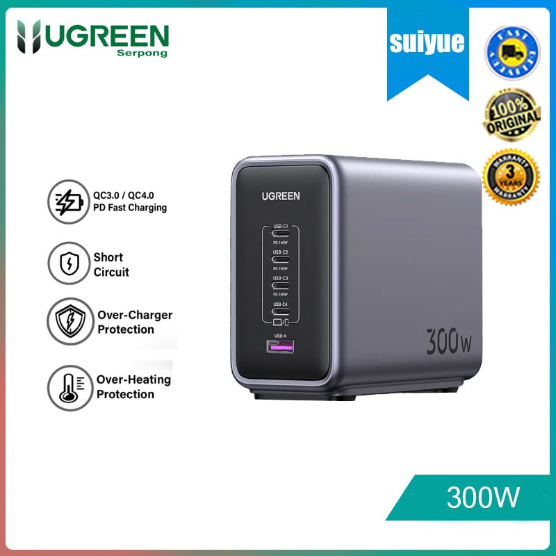 UGREEN 300W USB C Charger, Nexode GaN 5 Ports Desktop Charging Station ...