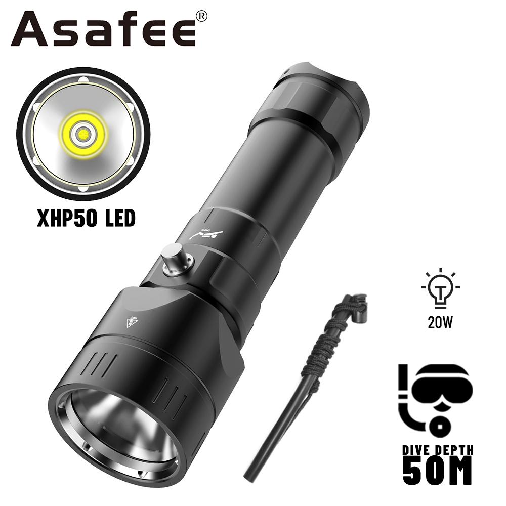 Diving Flashlight Ultra Bright XHP50 18650 26650 Battery Underwater 50 ...