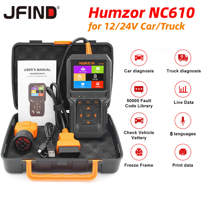 HUMZOR NC610 12V/24V Code Reader Car Truck OBD 2 OBD2 Engine J1939 For Car Gasoline Automotive ...