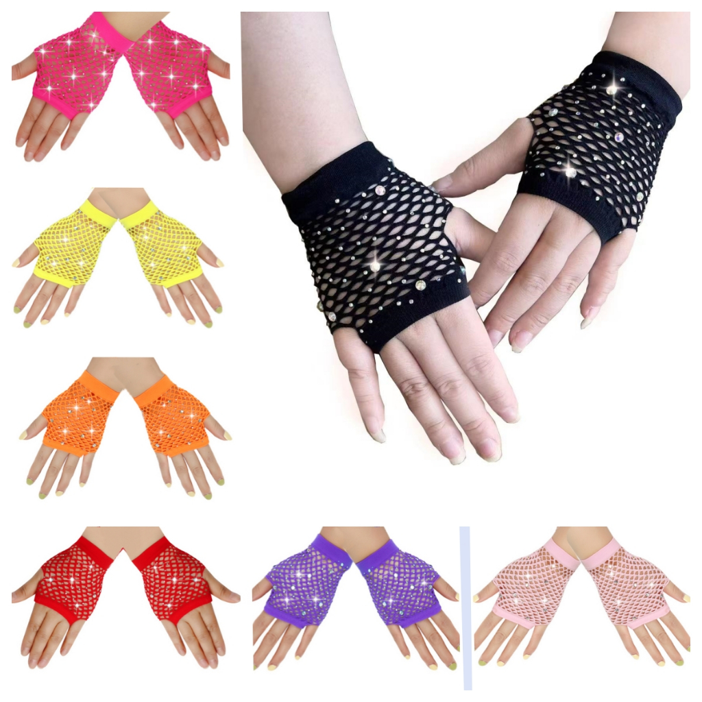 Bless U Girls Mesh Gloves Bright Diamond Short Wrist Gothic Punk Rock ...