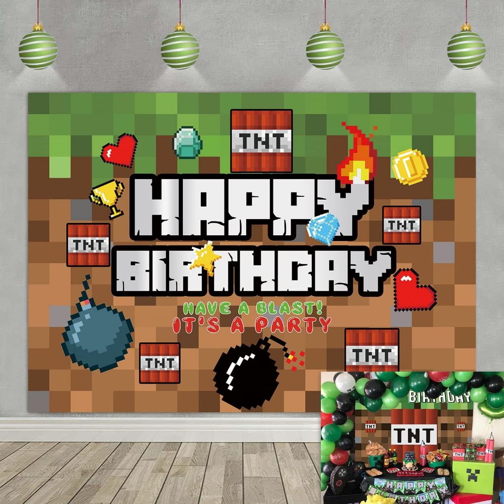 7x5ft My World Pixel Photography Backdrop Pixel Game Theme Birthday ...