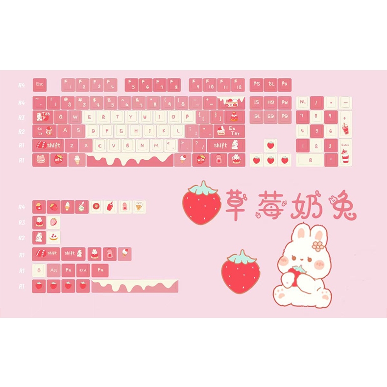 GMK Strawberry Milk Rabbit Keycap, 131 Keys PBT Keycaps Cherry Profile ...