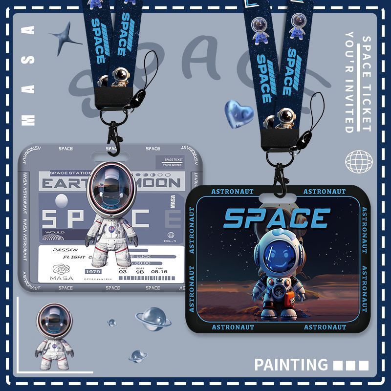 Horizontal Cartoon Astronaut Name Tag Student Card Holder Lanyard Bus ...