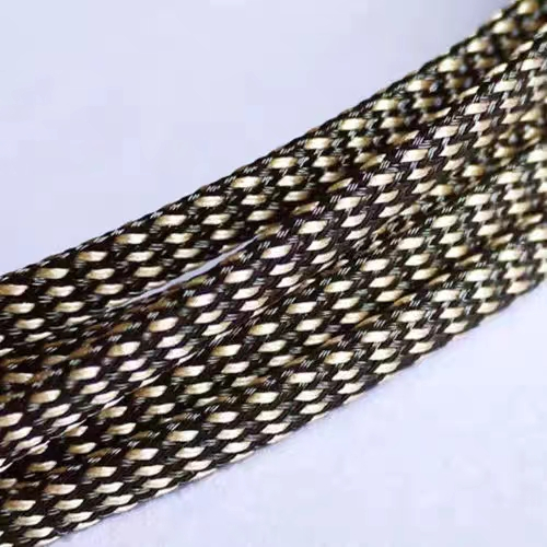 PET woven mesh tube 5m 6mm snake skin mesh black gold flat wire mixed ...