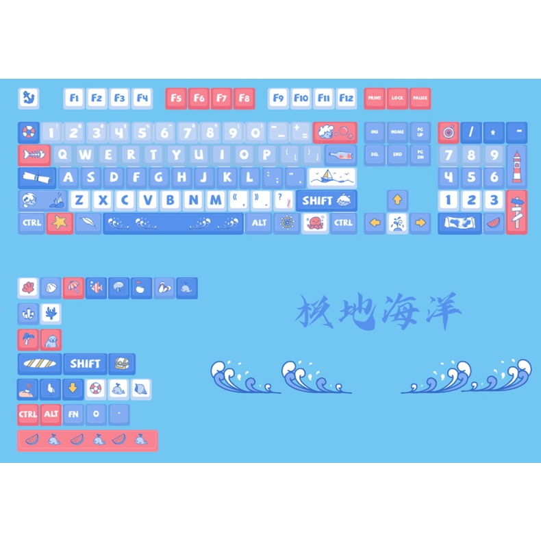 GMK polar ocean Keycap, 131 Keys PBT Keycaps Cherry Profile DYE-SUB ...