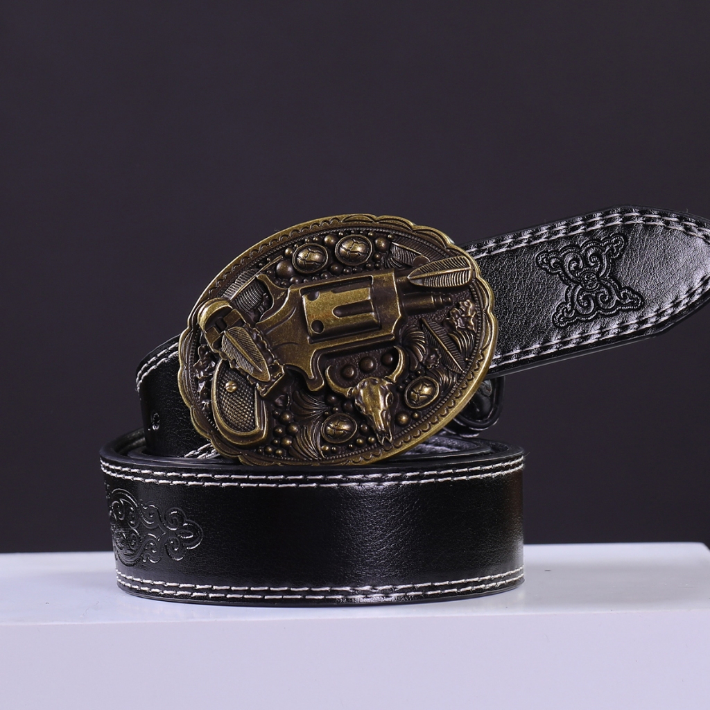 3.7cm Men's Belt Gold Gun Buckle Fashion Belt Vintage Jeans Casual Belt ...
