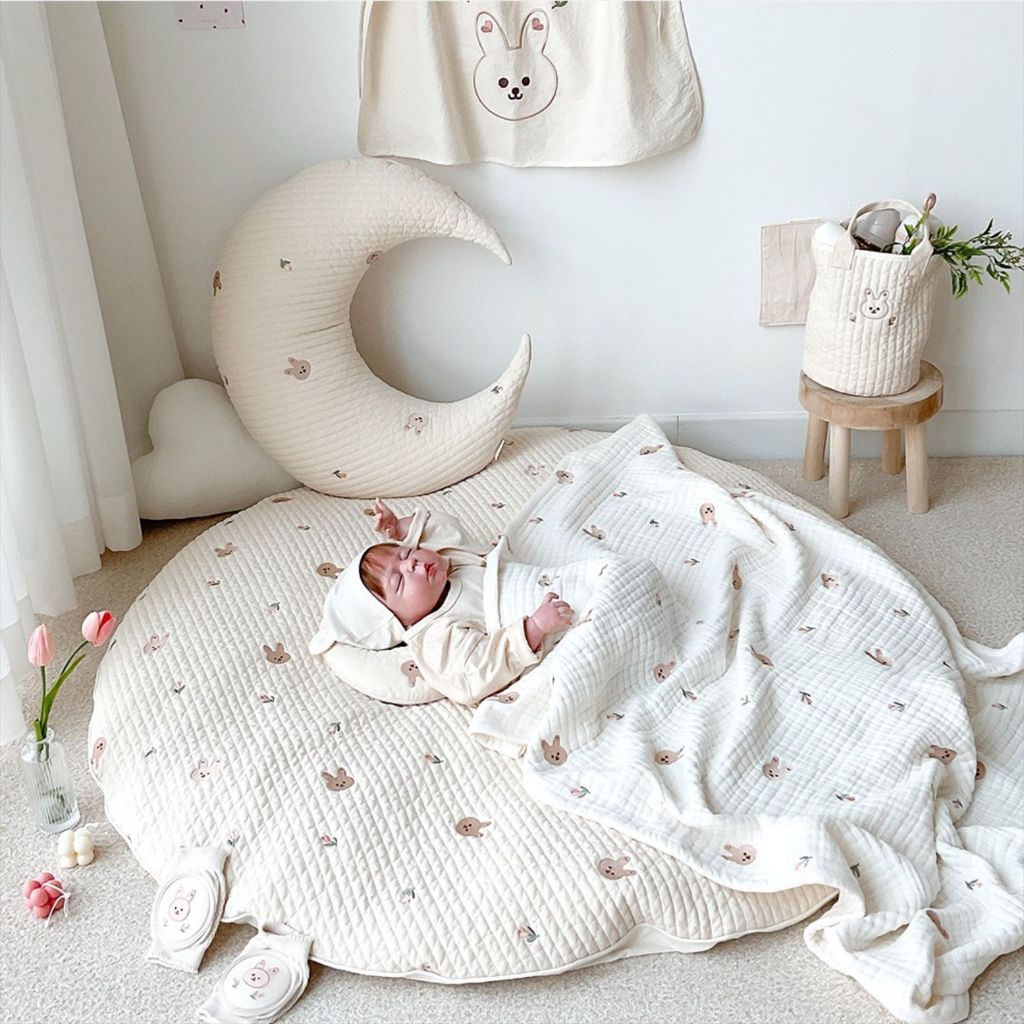 85x3CM Bear Embroidery Pad Removable Cotton Round Carpet Floor Rugs ...