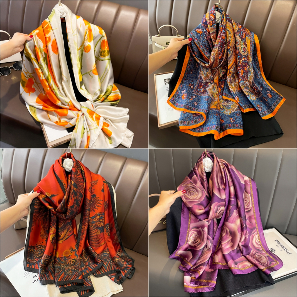 Winter warm 180 × 90cm women's shawl long silk scarf printed scarf ...