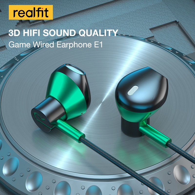 Realfit E1 Wired Earphone 3.5mm Gaming Earbuds Strong Bass 3D Stereo ...