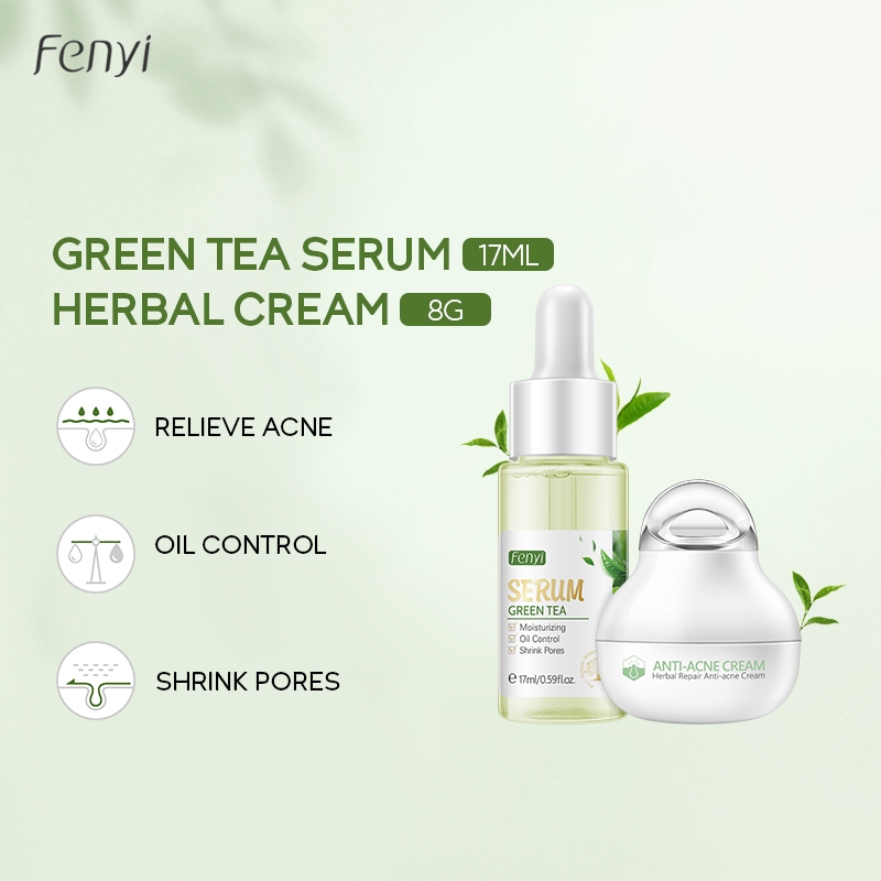 Fenyi Green Tea Serum Herbal Acne Cream Anti Acne Skin Care 2PCS ...