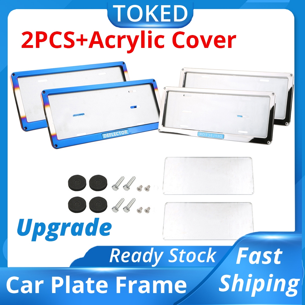 2Pcs License Plate Frame with Cover Chrome Stainless Universal Car ...