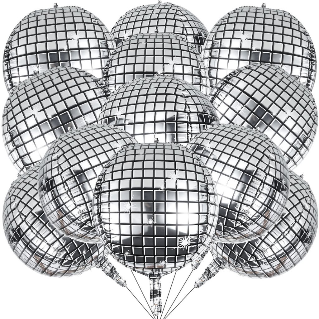 12 Pcs Disco Ball Balloons 22 inch 4D Large Silver balloon Birthday ...