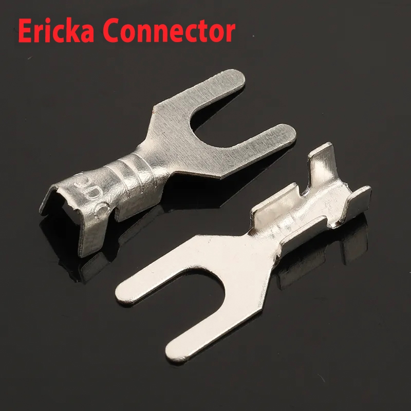50 Pcs Fork Spade Terminal Block Cold-Pressed Bare 3.2MM Crimp Terminal ...
