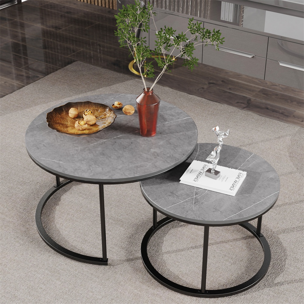 Set of 2 Modern Round Nesting Coffee Table Sintered Stone Table Top ...