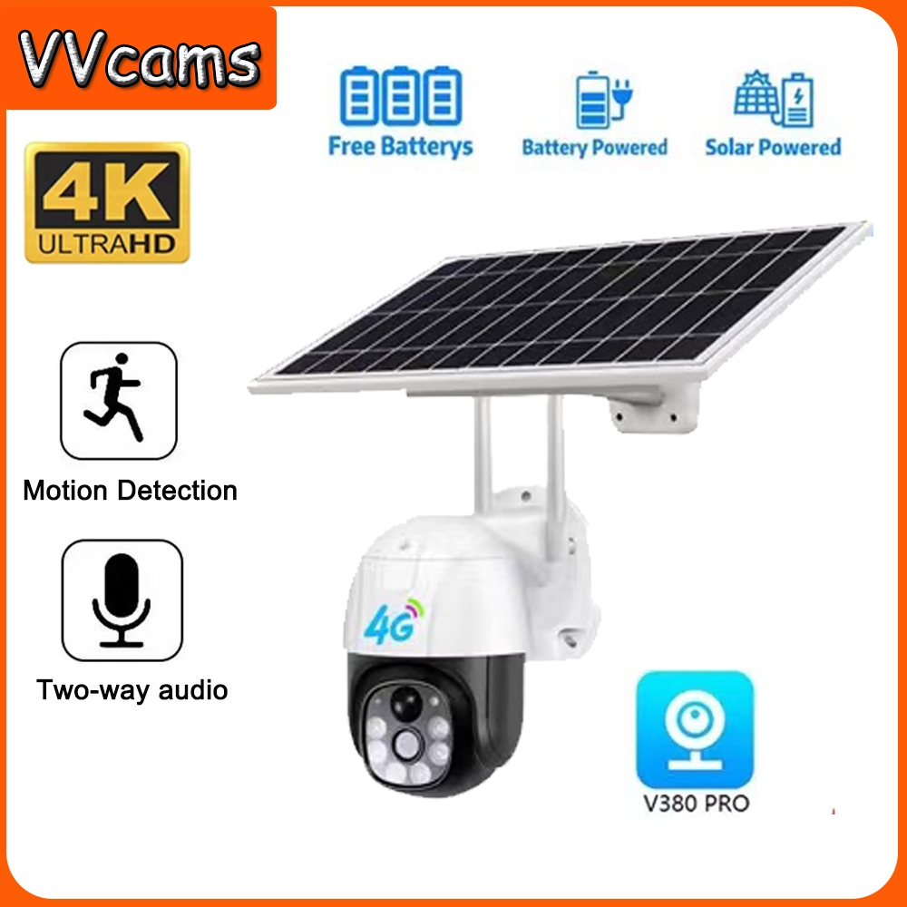 VVcams V380 Pro 8MP 4K 4G SIM Card Solar Battery Outdoor Waterproof ...