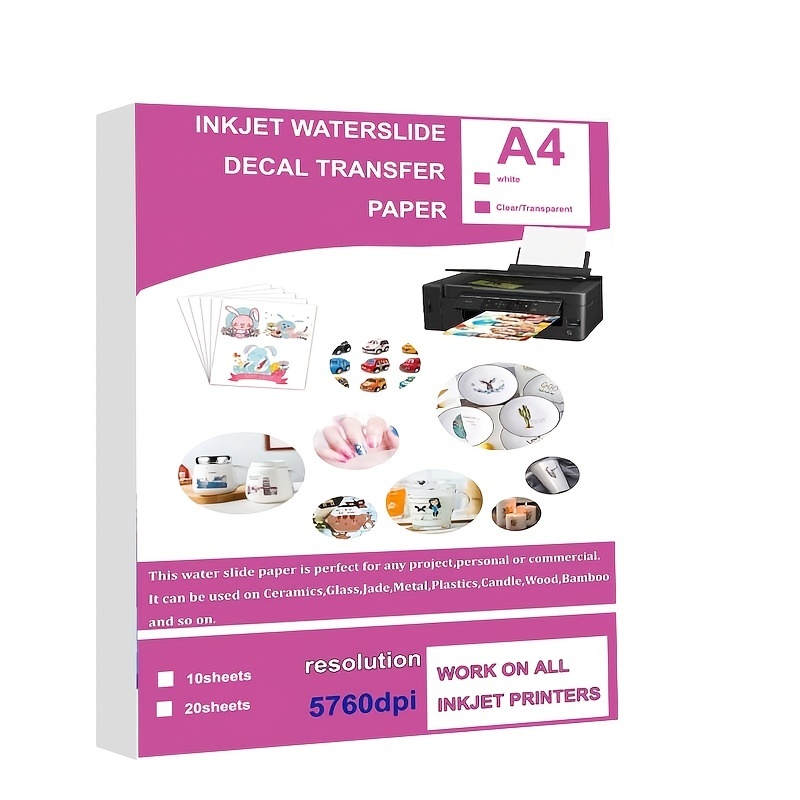 10 Sheets DIY A4 Inkjet Waterslide Decal Transfer Paper Sheets White ...