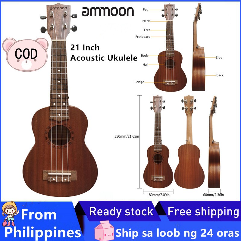 [COD] ammoon 21 Inch Acoustic Soprano Ukulele Ukelele Uke Sapele Wood ...