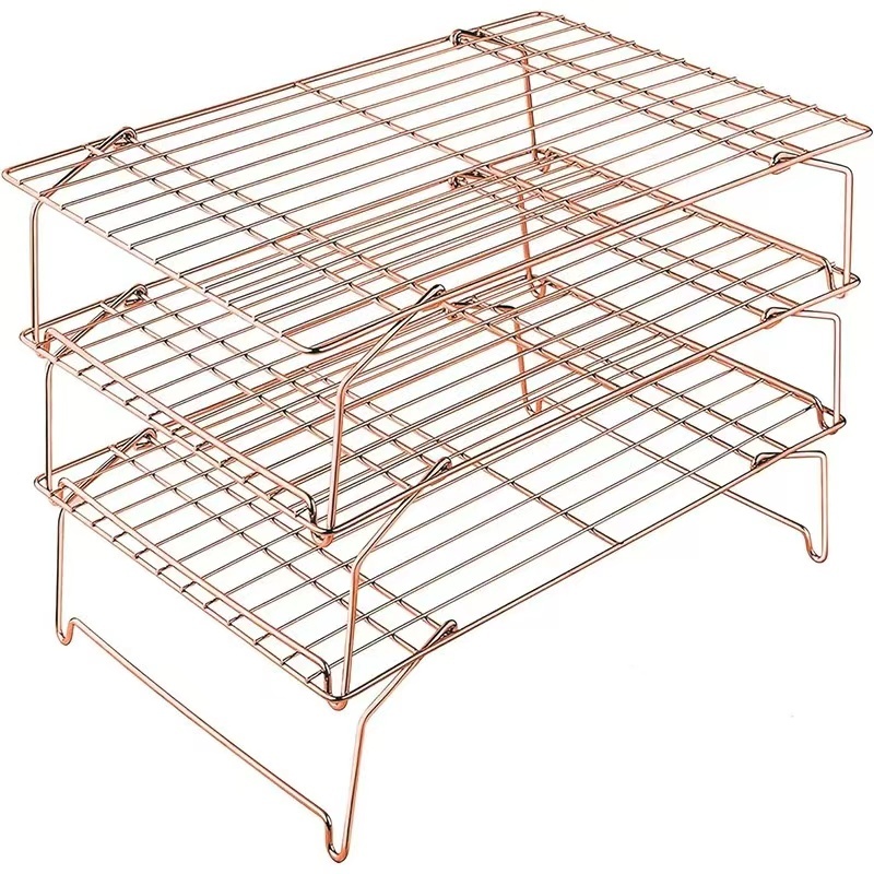 (Ready Stock)3-layer folding cooling rack cake drying rack rose gold ...