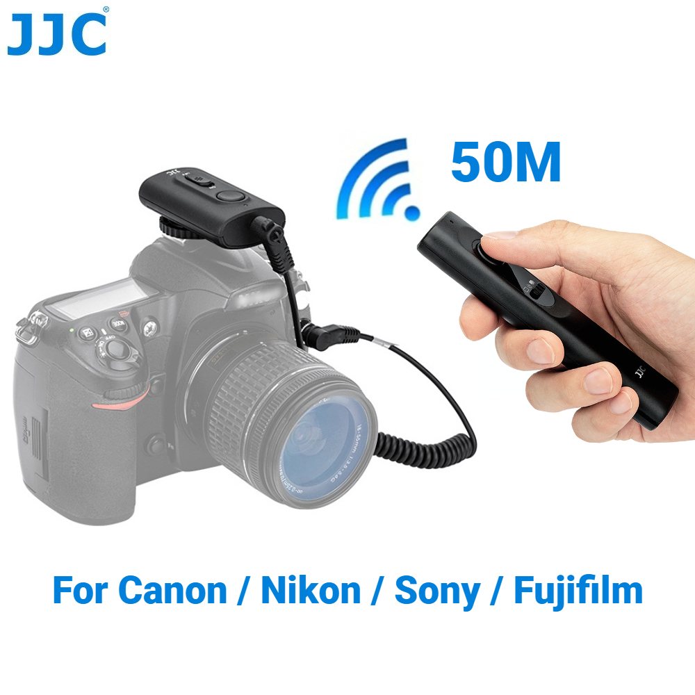 JJC 50 Meter Wireless Remote Control Shutter Release Cable for Canon & More Cameras for Delay ...