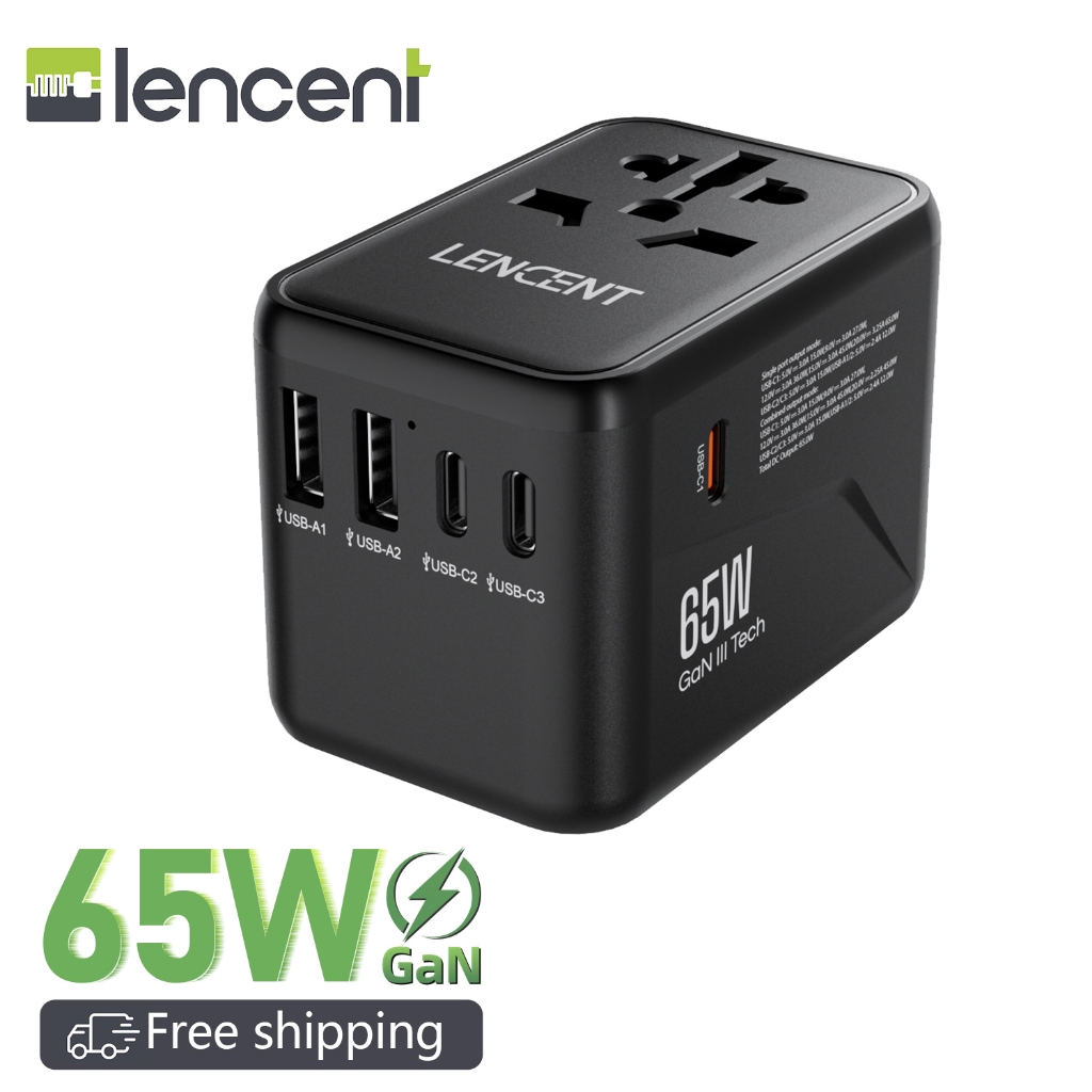 LENCENT GaN III 65W 45W 30W Universal Travel Adapter, International ...