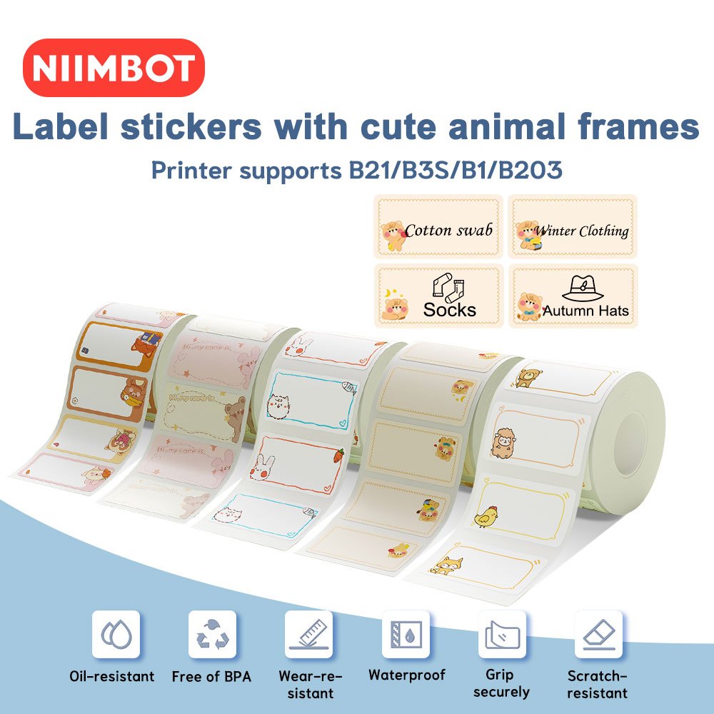 NIIMBOT B21 B1 B203 B3S Cartoon color thermal label paper waterproof name strip name sticker ...