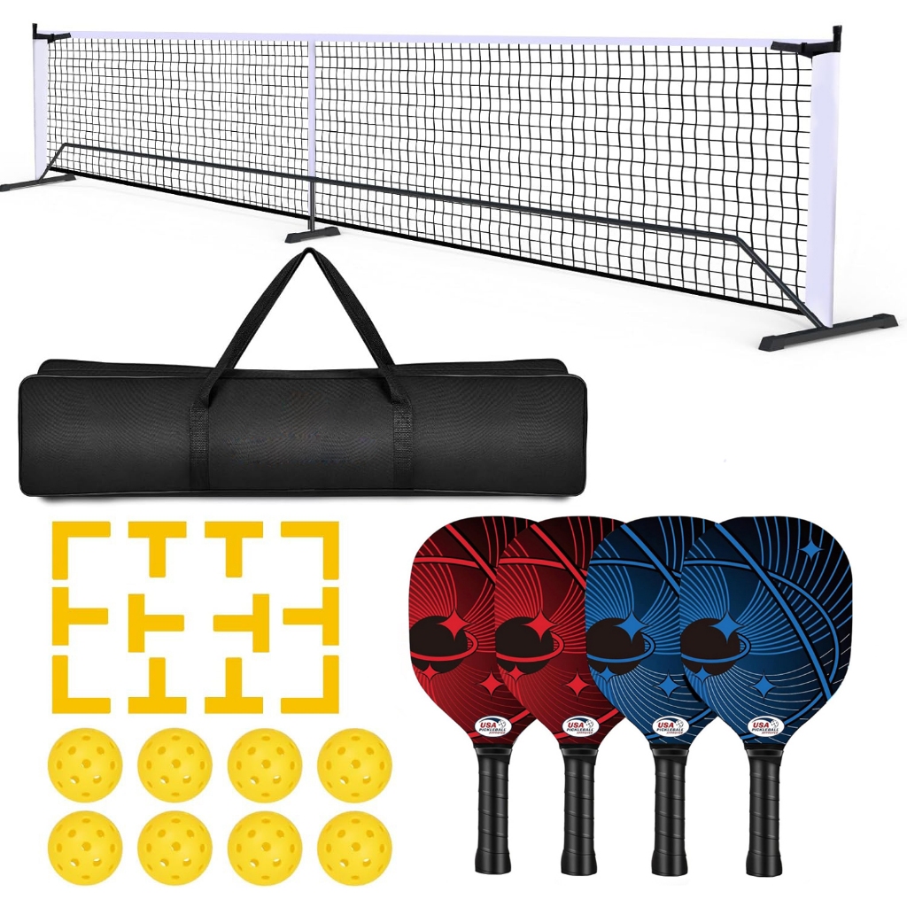 Pickleball Net, Portable Pickleball Set with Net 4 Pickleball Paddles ...