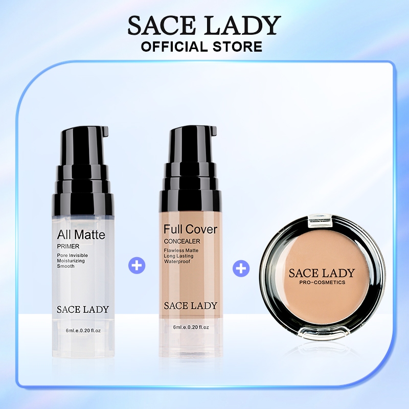 SACE LADY 3PCS Natural Full Cover Concealer Matte Primer Daily Use Face ...