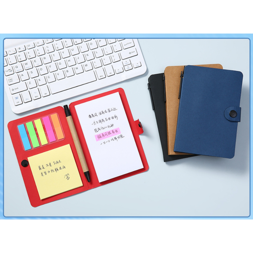 Notepad & Pen Set - Index Flag Page Markers, Sticky Back, Blank Paper ...