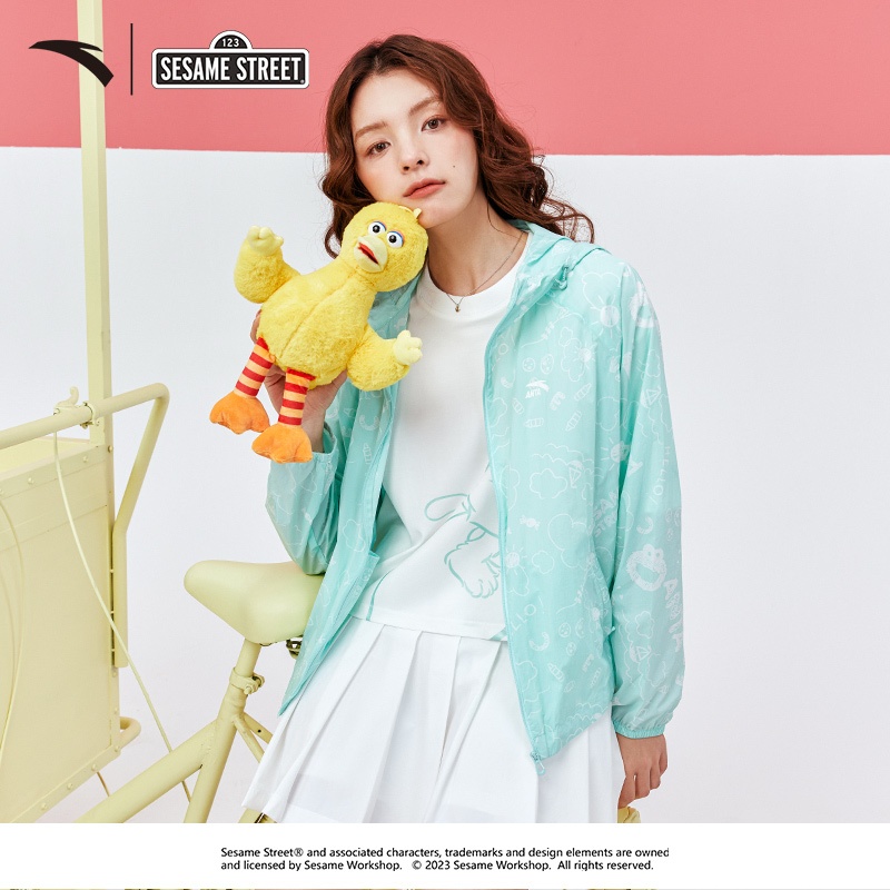 ANTA Women Sesame Street Woven Thin Jacket Loose-Fit Versatile Simple ...