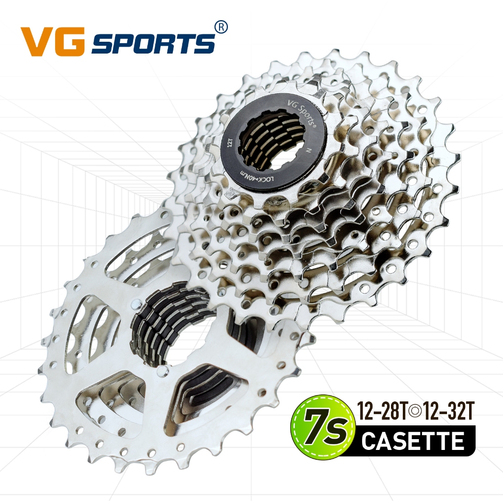VG Sports 7 Speed Road Bike Cassette 12-28T 12-32T Silver Color Bicycle ...