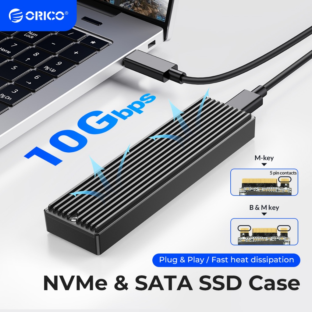 Orico M.2 SSD Enclosure USB C Gen2 10GBPS PCI-E Case M.2 SATA NVME NGFF ...