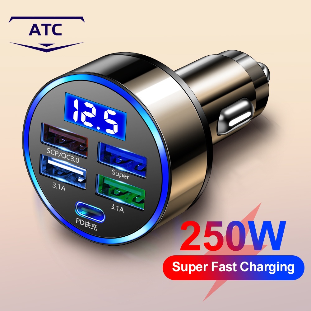Autoche 250W 5 Ports USB C Car Charger Quick Charge 3.0 Digital Display ...